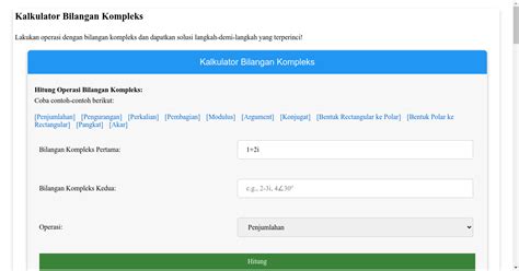 Kalkulator Bilangan Kompleks Dengan Solusi Langkah Demi Langkah