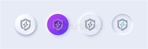 Power Safety Line Icon Electric Energy Shield Sign Line Icons Vector