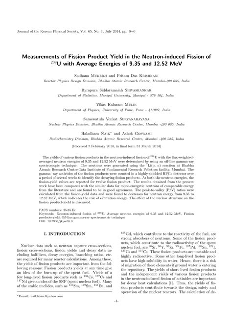 Pdf Measurements Of Fission Product Yield In The Neutron Induced Fission Of 238u With Average