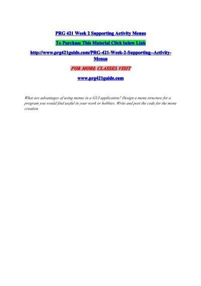 PRG 421 Week 2 Supporting Activity Menus Prg421guide