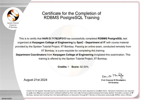 Thrilled To Have Completed The Rdbms Postgresql Training Course By The