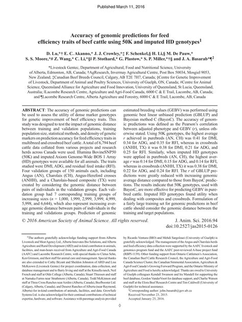 Pdf Accuracy Of Genomic Predictions For Feed Efficiency Traits Of
