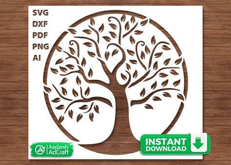 Tree Of Life With Circle Art Stencil Handcrafted Tree Stencil Life Art SVG Dxf Wall Decor