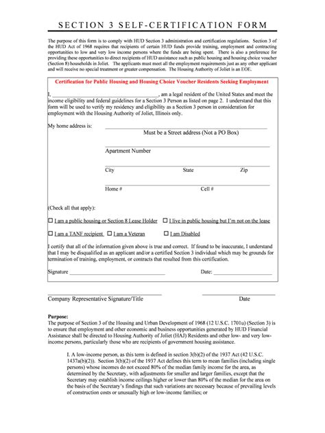 Fillable Online Section 3 Self Certification Form Fax Email Print Pdffiller