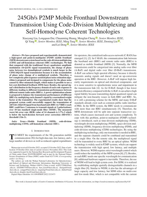 Pdf 245gb S P2mp Mobile Fronthaul Downstream Transmission Using Code Division Multiplexing And