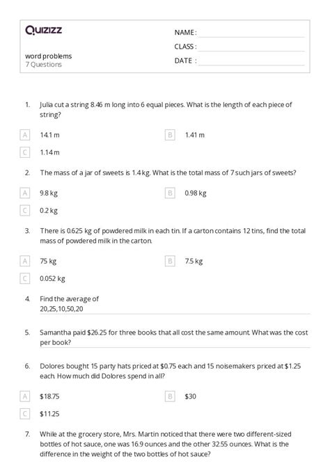50 Two Digit Subtraction Word Problems Worksheets For 7th Class On Quizizz Free And Printable