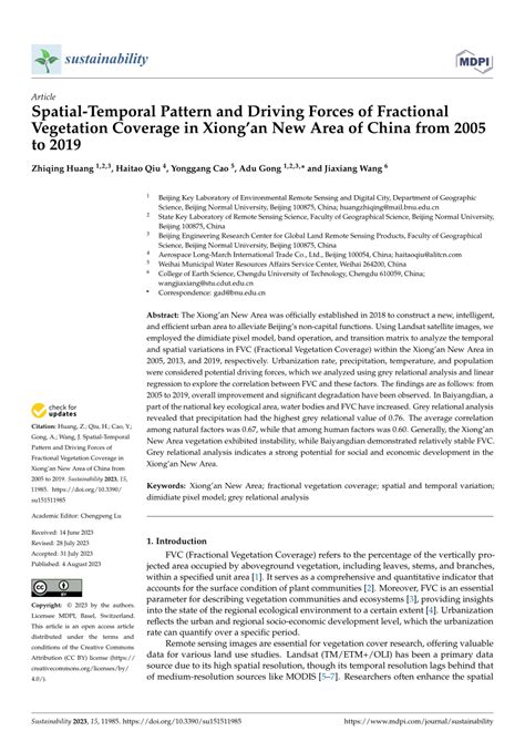 Pdf Spatial Temporal Pattern And Driving Forces Of Fractional Vegetation Coverage In Xiongan