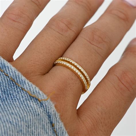 Double Band Ring Stacking Ring Diamond Ring Gold Minimalist Ring