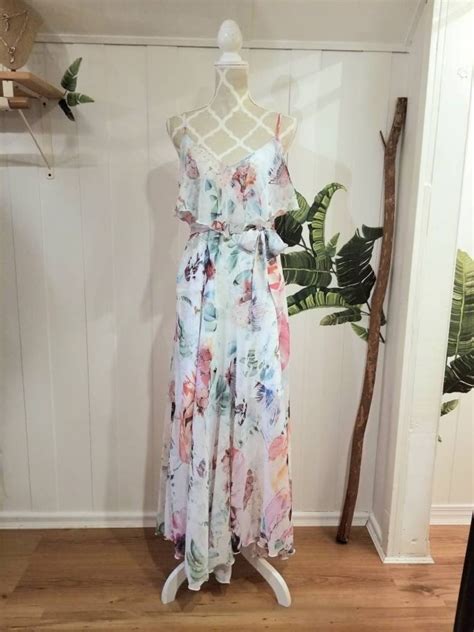 Pastel Watercolor Floral Chiffon Maxi Dress Flounce Neck Made To
