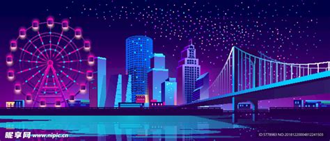 矢量城市建筑夜景图设计图 风景漫画 动漫动画 设计图库 昵图网