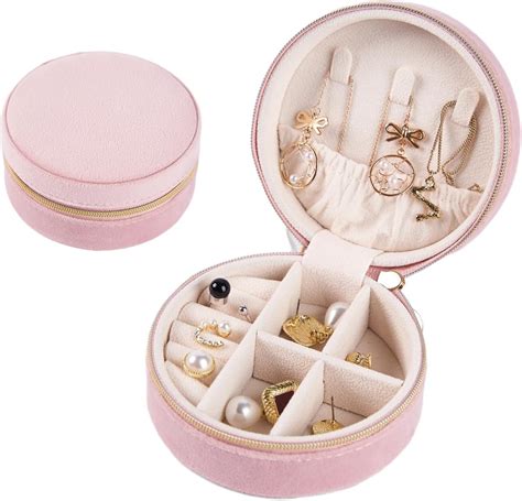 Amazon｜hoffnugshween ジュエリーケース 携帯用 トラベル ジュエリーボックス アクセサリー収納 ミニ宝石箱 直径10cm フランネル 旅行用 持ち運び便利 コンパクト