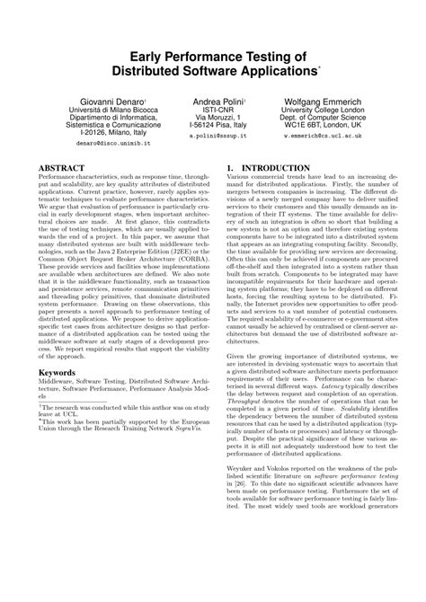 Pdf Early Performance Testing Of Distributed Software Applications