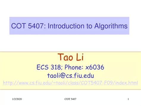 ppt cot 5407 introduction to algorithms powerpoint presentation free download id 9404185
