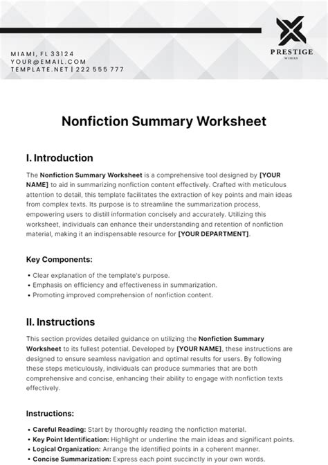 Free Nonfiction Summary Worksheet Template To Edit Online