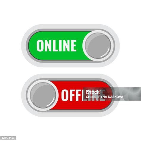 흰색 배경에서 격리된 온라인 및 오프라인 연락처 또는 작업 아이콘설정 누름 버튼에 대한 스톡 벡터 아트 및 기타 이미지 누름 버튼 미끄러짐 인터넷 Istock