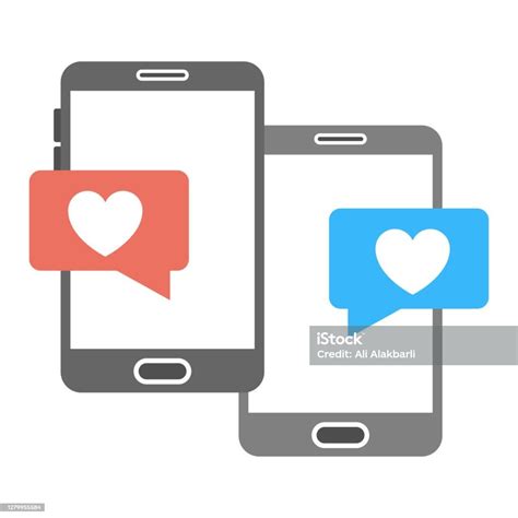 온라인 데이트 앱 아이콘 로맨틱 채팅 사랑의 메시지 기호 심장 거품 기호 웹 사이트 및 모바일 Ui 디자인에 대한 최신 데이트 앱 개념 섹스팅에 대한 스톡 벡터 아트 및