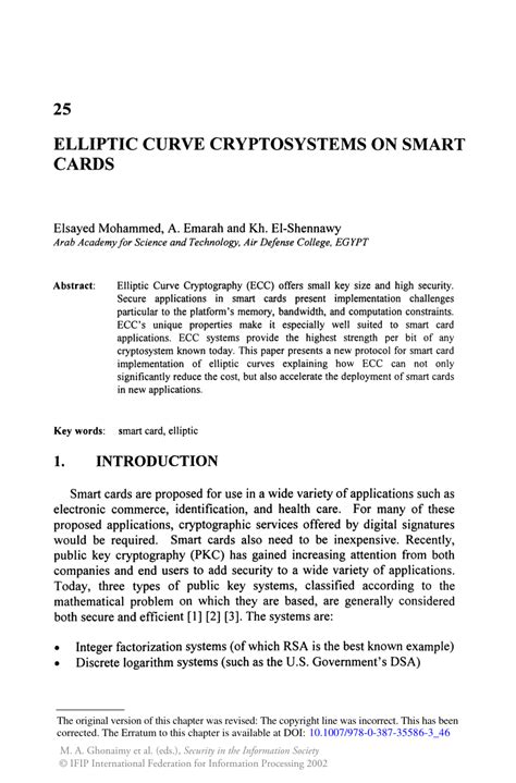 Pdf Elliptic Curve Cryptosystems On Smart Cards