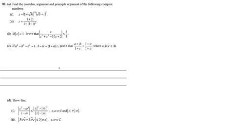 solved 01 a find the modulus argument and principle