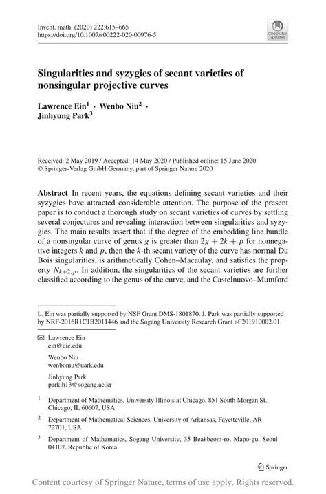 Singularities And Syzygies Of Secant Varieties Of Nonsingular Projective Curves Request Pdf