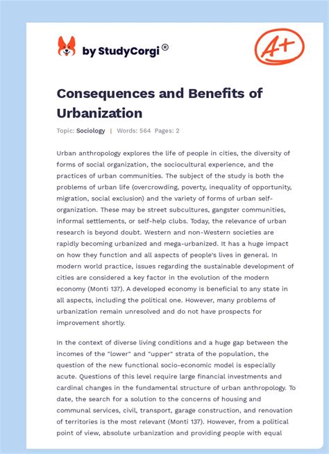 Consequences And Benefits Of Urbanization Free Essay Example