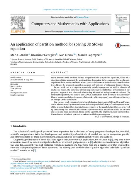 Pdf An Application Of Partition Method For Solving 3d Stokes Equation