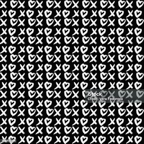검은색에 마음으로 원활한 패턴 여 자가입니다 포옹 하 고 키스 약어 기호 그런 지 손 브러시 Xo 글자를 작성입니다 벡터 일러스트입니다 발렌타인의 날에 대 한 서식 파일을