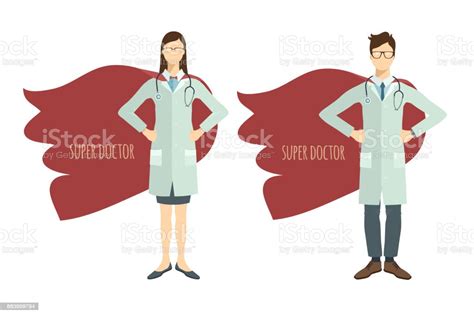 슈퍼 의사입니다 두 개의 문자 집합입니다 평면 스타일에 전문가입니다 슈퍼히어로에 대한 스톡 벡터 아트 및 기타 이미지 슈퍼히어로 의사 개체 그룹 Istock