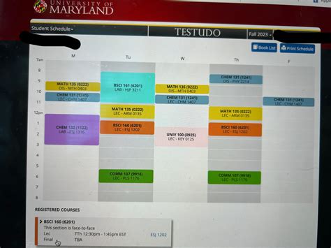 Freshman Schedule Q R Umd