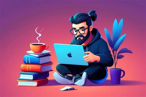 3d Programmer Book And Coffee Vector Illustration Developer Hacker Premium Ai Generated Image