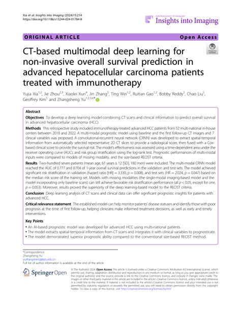 Pdf Ct Based Multimodal Deep Learning For Non Invasive Overall Survival Prediction In Advanced