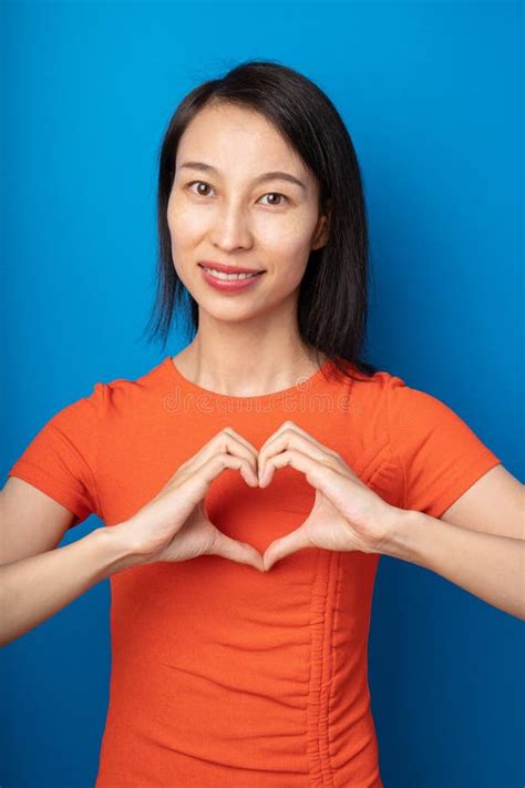 Lovely Romantic Symbol Smiling Beautiful Slim Chinese Asian Woman Stock