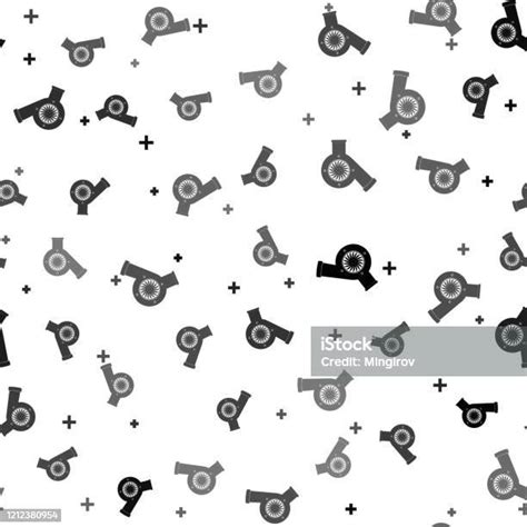 흰색 배경에 검은 자동차 터보 차저 아이콘 격리 원활한 패턴 차량 성능 터보 아이콘입니다 자동차 터보 차저 기호입니다 터보 압축기 유도 기호 벡터 일러스트레이션 가능성에