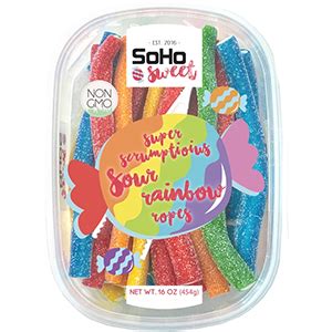 Soho Sweet Sour Rainbow Ropes Non Gmo Sour Candy Gummy