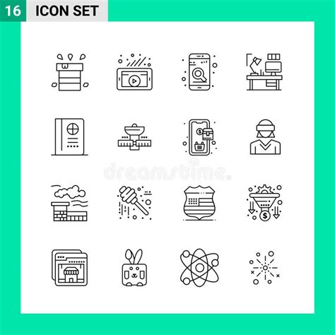 Pack Of 16 Line Style Icon Set Outline Symbols For Print Creative
