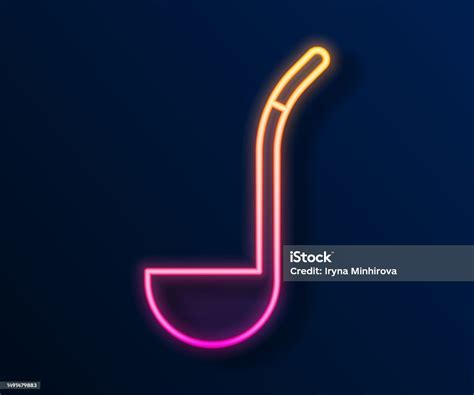 검은 색 배경에 고립 된 빛나는 네온 라인 키친 국자 아이콘 조리 기구 칼 붙이 숟가락 기호 벡터 1에 대한 스톡 벡터 아트 및