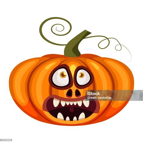 호박 할로윈 재미있는 얼굴 은 입 을 열고 소름 끼치고 무서운 재미있는 턱 이빨 생물 표현 괴물 캐릭터 벡터 격리 만화 스타일 10월에 대한 스톡 벡터 아트 및 기타 이미지