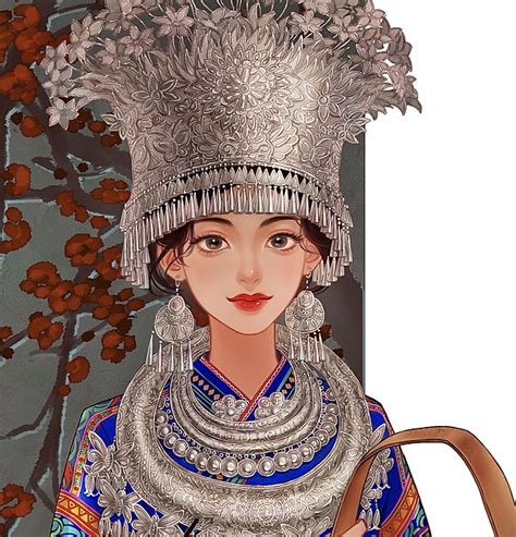 （少数民族插画）苗族女孩柿子葉 站酷zcool