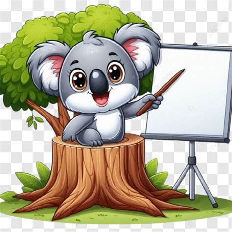 나무 그루터기와 이젤이 있는 사랑스러운 코알라 만화 그림 코알라 만화 캐릭터 코알라 만화 일러스트 레이 션 코알라 만화 Png 일러스트 및 이미지 에 대한 무료