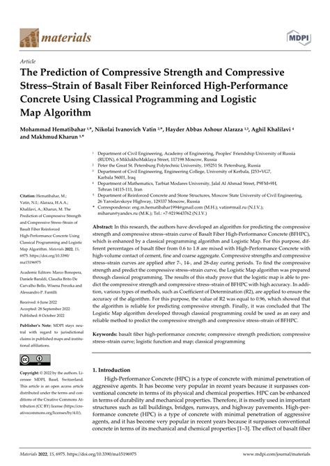 Pdf The Prediction Of Compressive Strength And Compressive Stress Strain Of Basalt Fiber