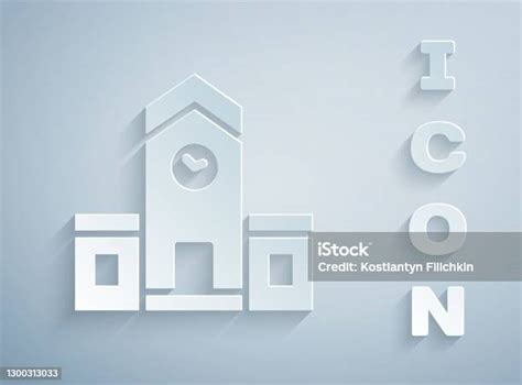 회색 배경에 격리 된 종이 컷 기차역 아이콘 종이 아트 스타일 벡터 3차원 형태에 대한 스톡 벡터 아트 및 기타 이미지 3차원 형태 건축 건축하기 Istock