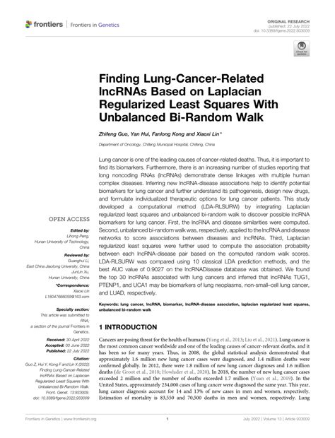 Pdf Finding Lung Cancer Related Lncrnas Based On Laplacian Regularized Least Squares With
