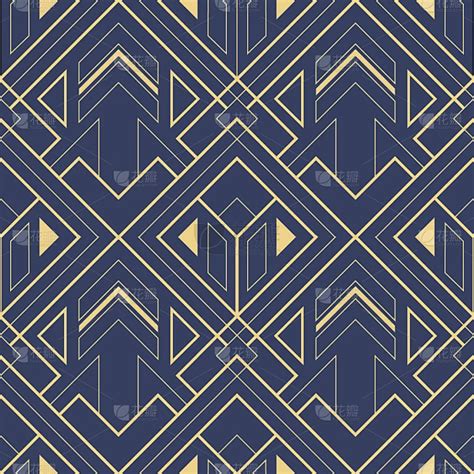 蓝色背景上的抽象装饰艺术几何瓷砖图案素材 花瓣网