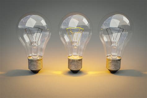 무한한 화려한 배경에 연속으로 서있는 빛나는 필라멘트가있는 3 개의 복고풍 전구 창의성 디자인 개념 3d 그림 고풍스런에 대한 스톡 사진 및 기타 이미지 Istock