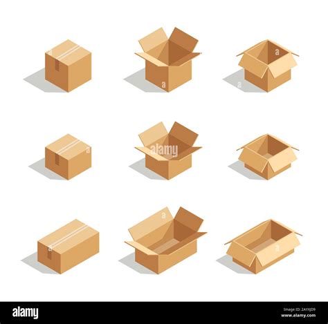 Open Boxes Set 3d Isometric Package Element For Delivery Vector