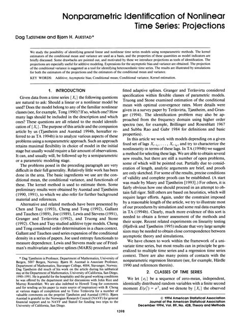 Pdf Nonparametric Identification Of Nonlinear Time Series Projections