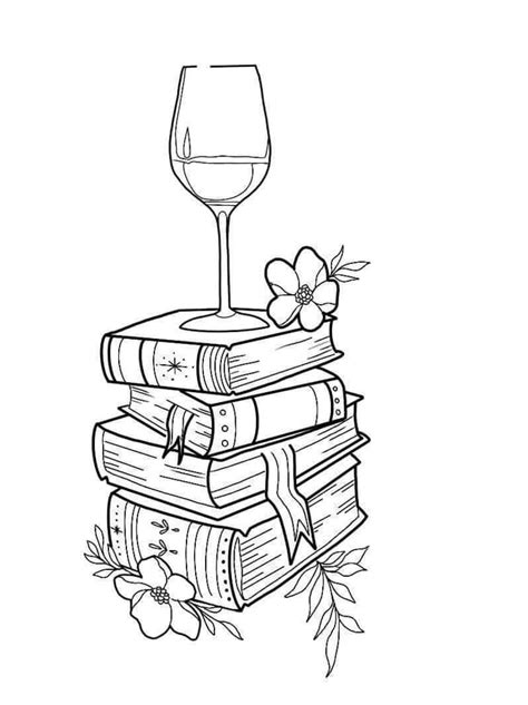 Book Stack And Wine Glass Tattoo