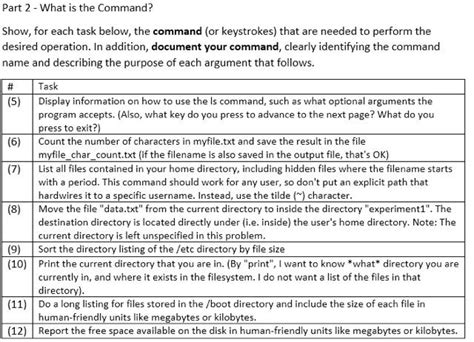 Solved Part What Is The Command Show For Each Task Chegg