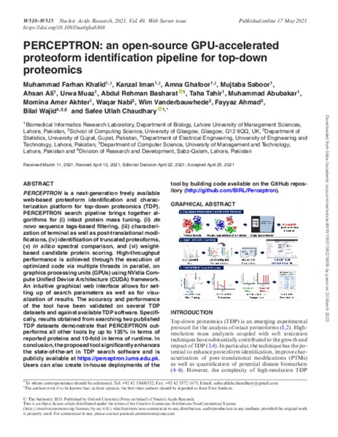 Pdf Perceptron An Open Source Gpu Accelerated Proteoform Identification Pipeline For Top Down