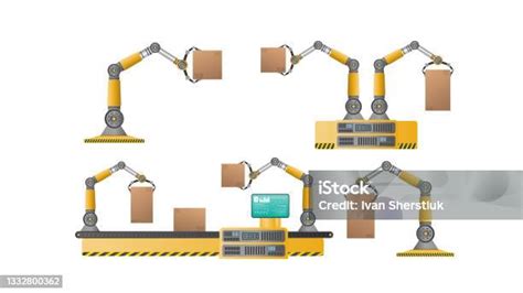Garis Konveyor Otomatis Dengan Lengan Robot Operasi Otomatis Lengan Robot Industri Dengan Kotak