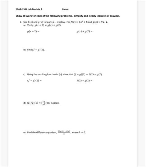 solved math 1314 lab module 2 name show all work for each
